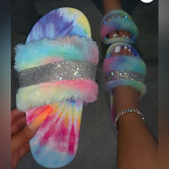 Shoes | New Tori Chunky Faux Fur Slide Multicolor | Poshmark